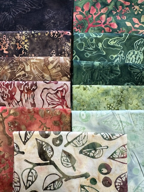 FOREST FLORA Green 11 fat quarters – 3 Aunts Quilt Shop